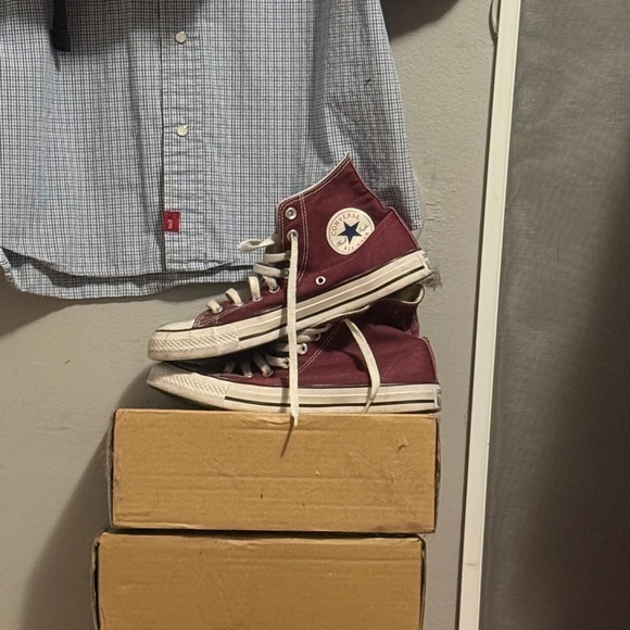 Converse | Shoes | Converse Hightop Sneakers In Deep Red | Poshmark